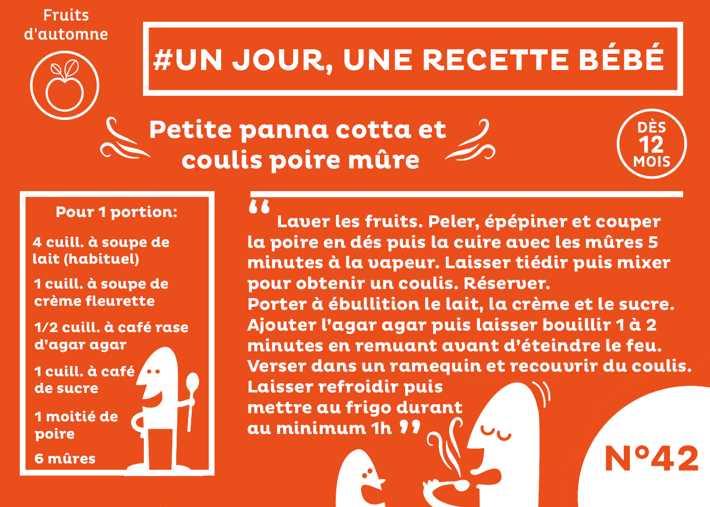 Recette bébé dès 12 mois : Petite panna cotta et coulis poire mûre